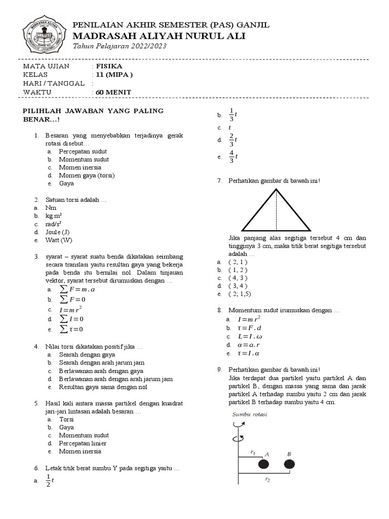 Pas - Fisika Xi - Gasal 2022 | PDF