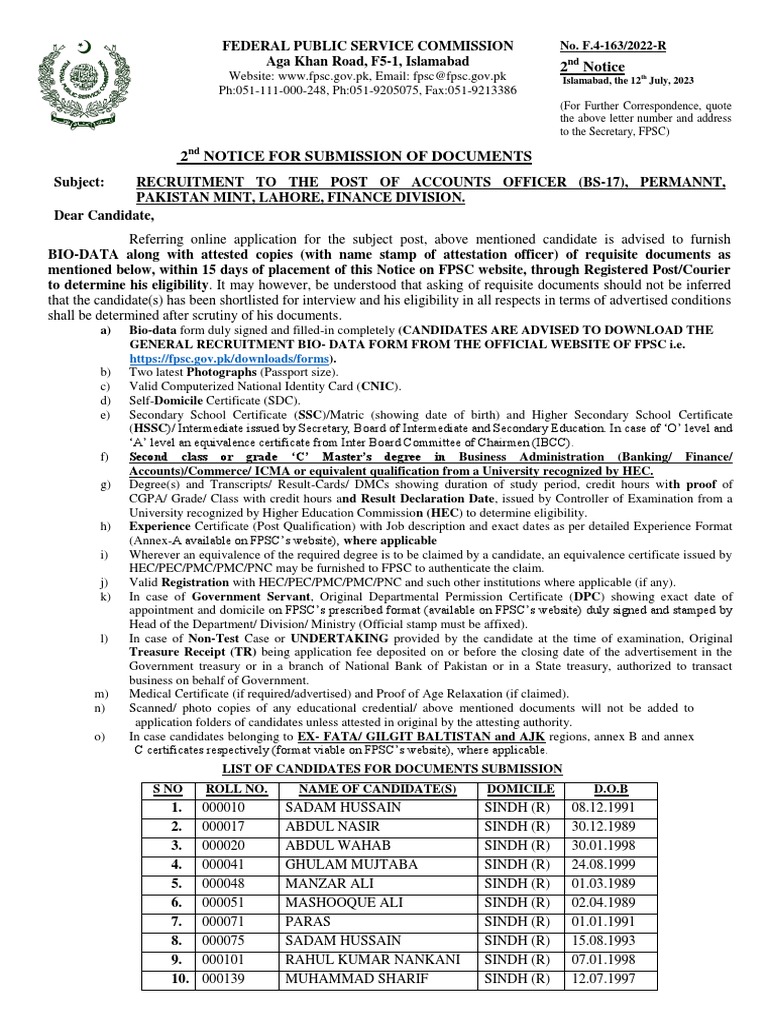2 Notice: ND Islamabad, The 12 July, 2023 | PDF | Identity Document ...