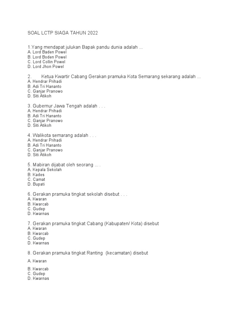 Soal LCTP Siaga Tahun 2022 | PDF