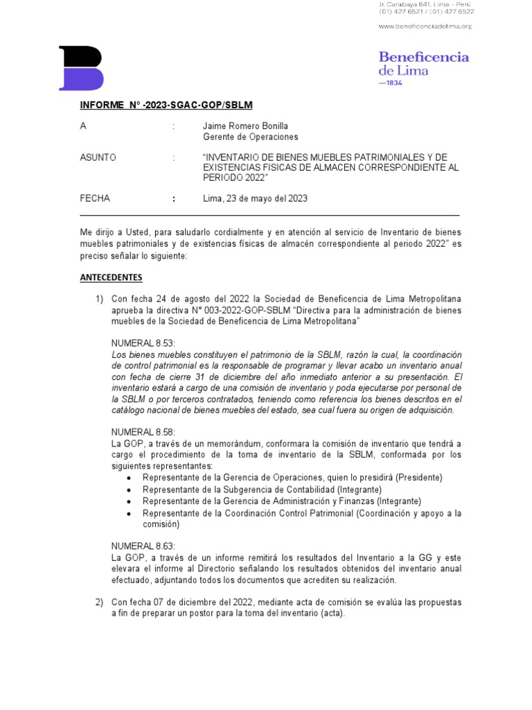 Informe de Inventario | PDF | Contabilidad