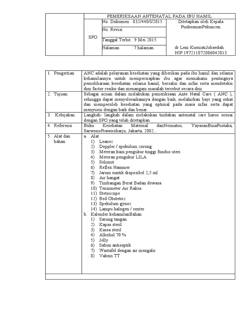 SOP ANC Pada Ibu Hamil | PDF