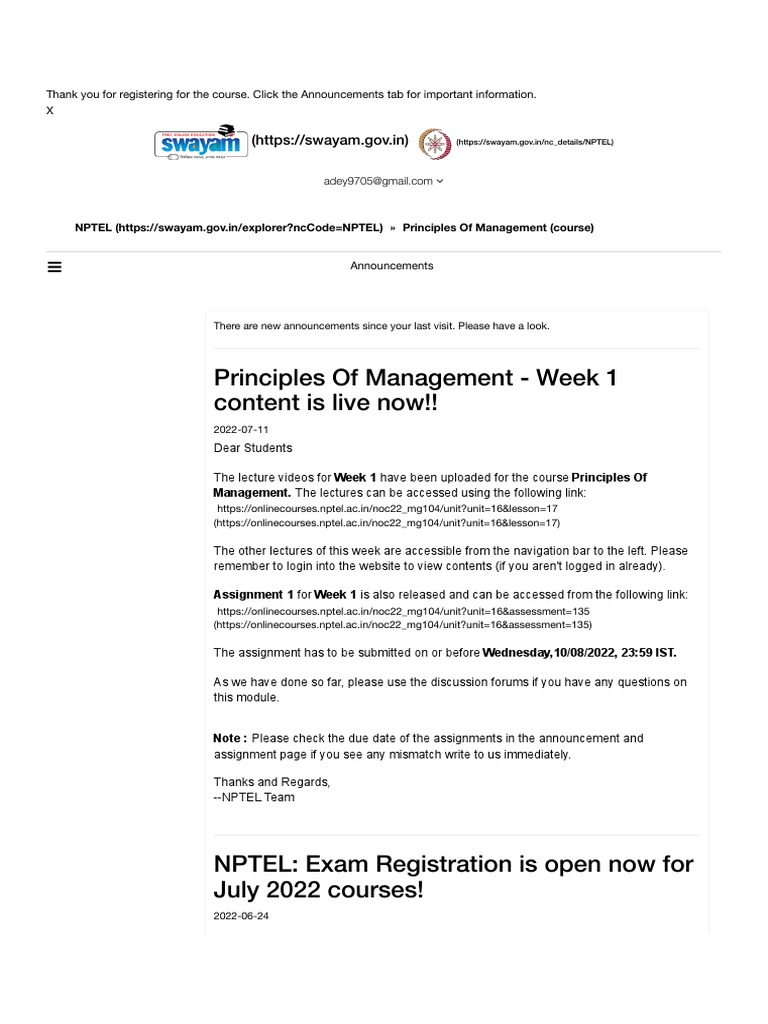 Principles of Management - Announcements | PDF | Educational Technology