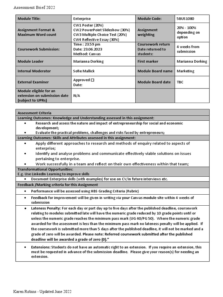 HBS Assessment Enterprise Referral Deferral 2023. | PDF | Academic ...