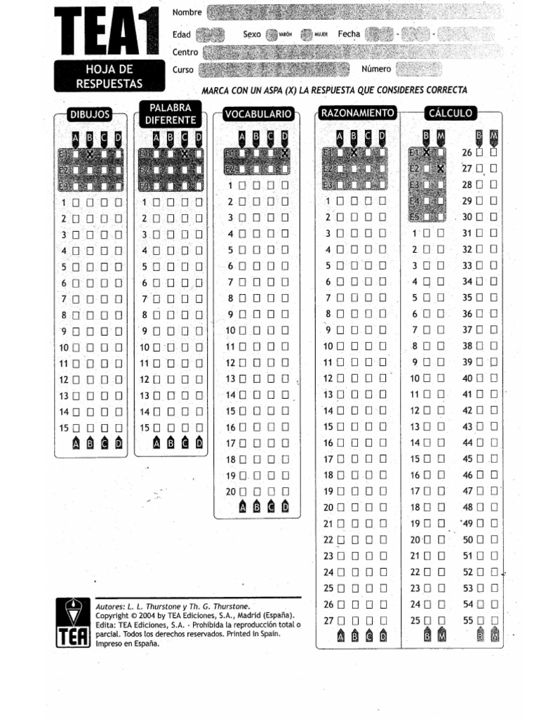 Hoja de Respuestas TEA 1 | PDF