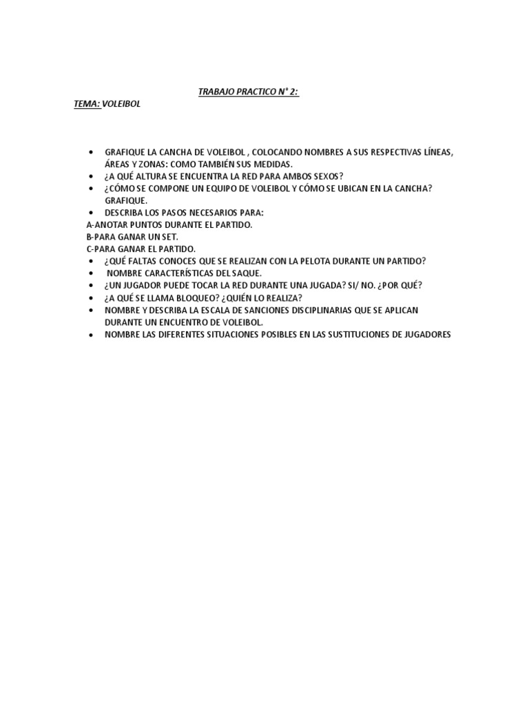 Trabajo Practico N°2 Voleibol | PDF Trabajo Practico N°2 Voleibol | PDF