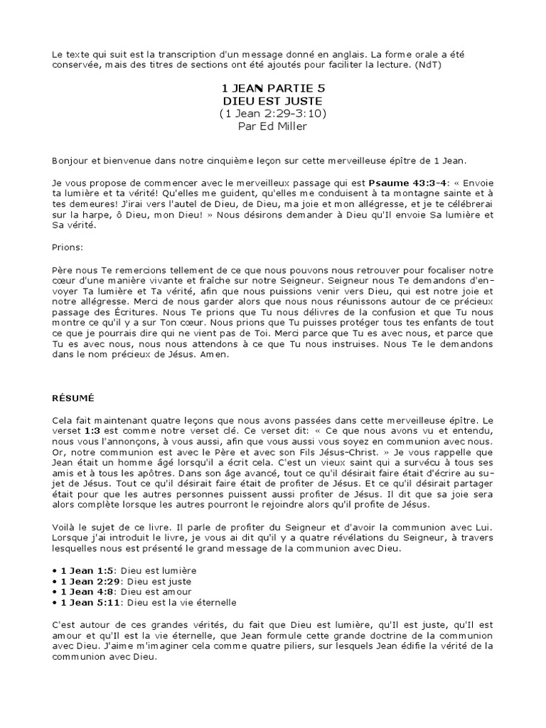 1 Jean 5 : Dieu est juste et lumière | PDF | Jésus | Dieu