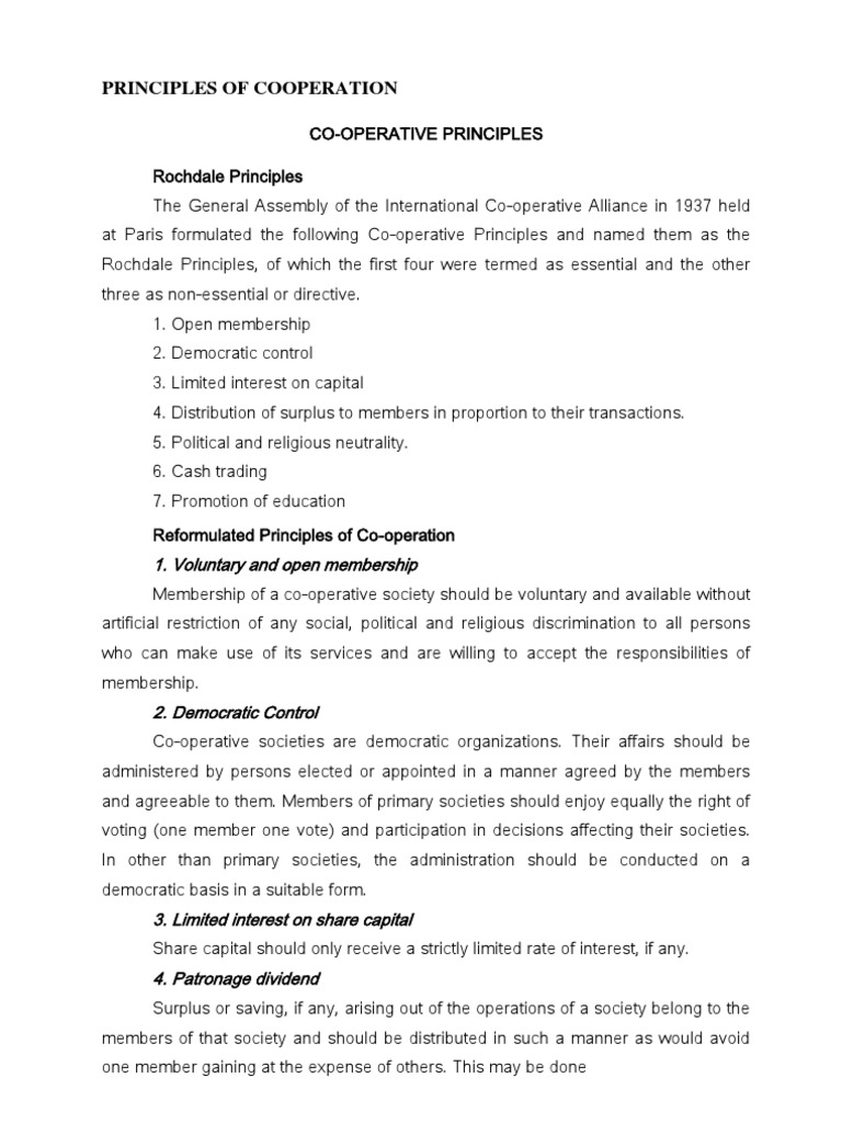 Principles of Cooperation | Cooperative | Economies