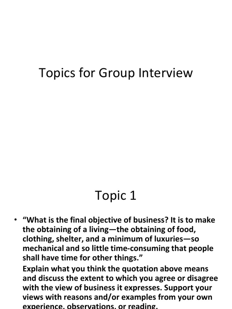 30 Topics For Group Interview | PDF | Employment | Experience