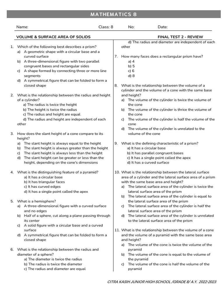 FT Practice 1 - 230530 - 152811 | PDF | Sphere | Area