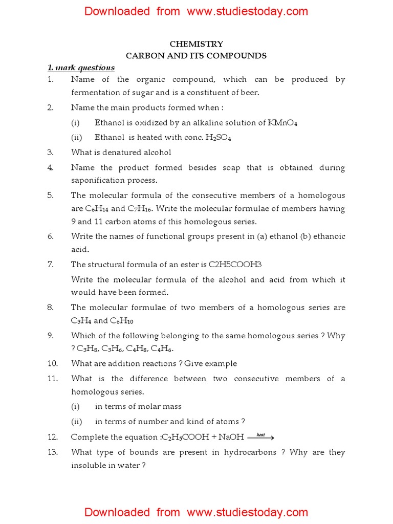 CBSE Class 10 Science - Carbon and Its Compounds | PDF | Chlorine ...