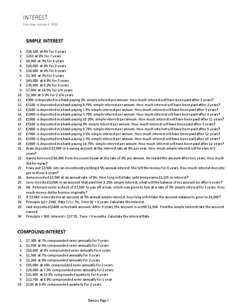 Exercise Interest | Download Free PDF | Interest | Interest Rates
