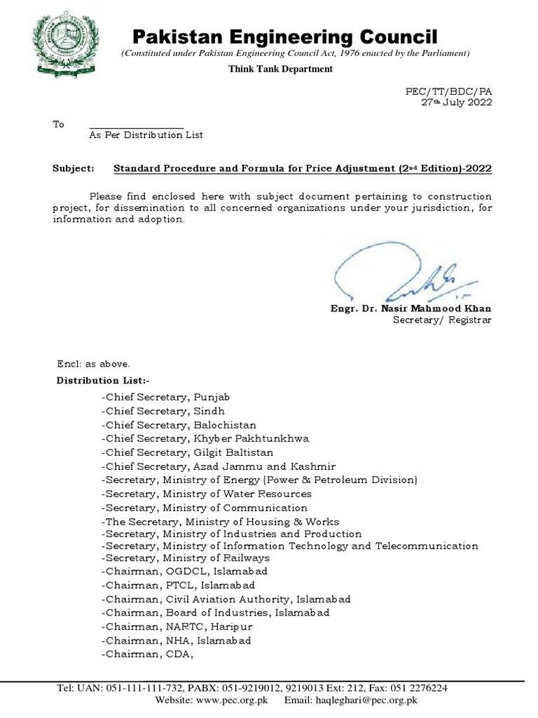 STANDARD PROCEDURE AND FORMULA FOR PRICE ADJUSTMENT Revised Edition ...