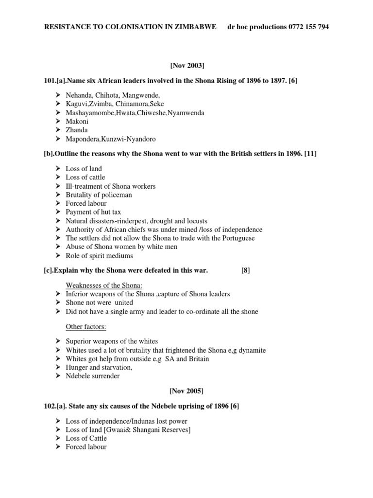 RESISTANCE TO COLONISATION Edited | PDF | Zimbabwe | Africa