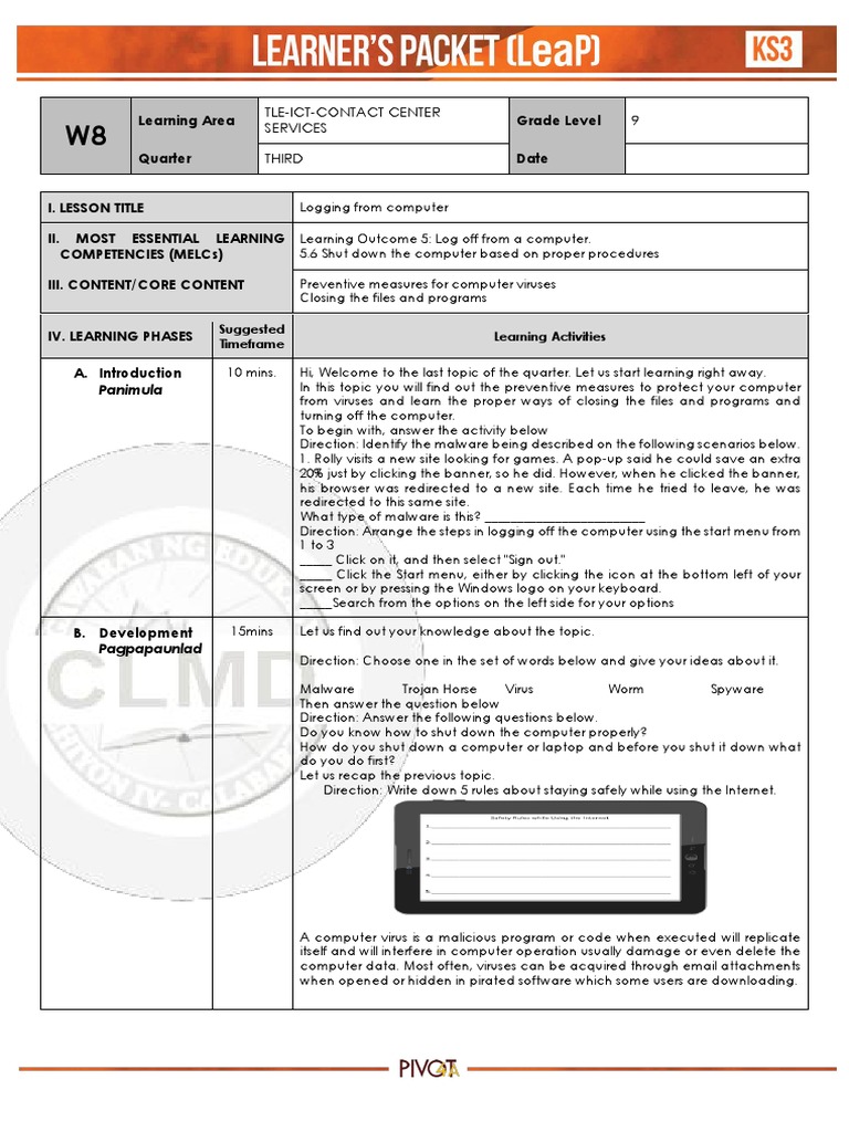 TLE ICT CS9 w8 | PDF | Malware | Computer Virus