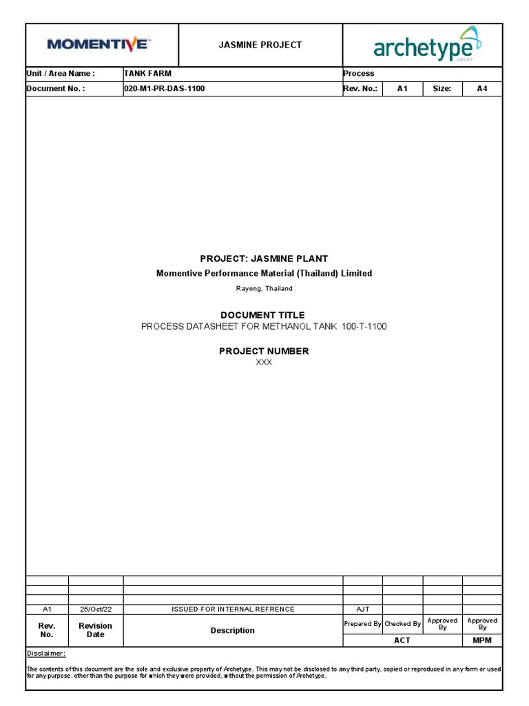 100-T-1100 Methanol Tank Sample | PDF | Pump | Pressure