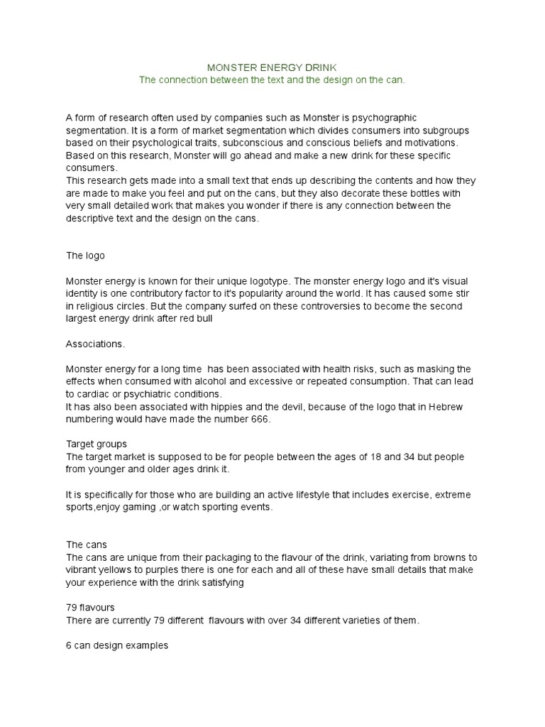 Monster Energy Drink | PDF | Taste | Drink
