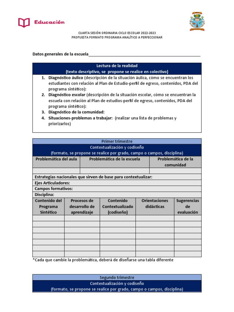 Propuesta De Formato Para Programa Analítico Pdf Evaluación