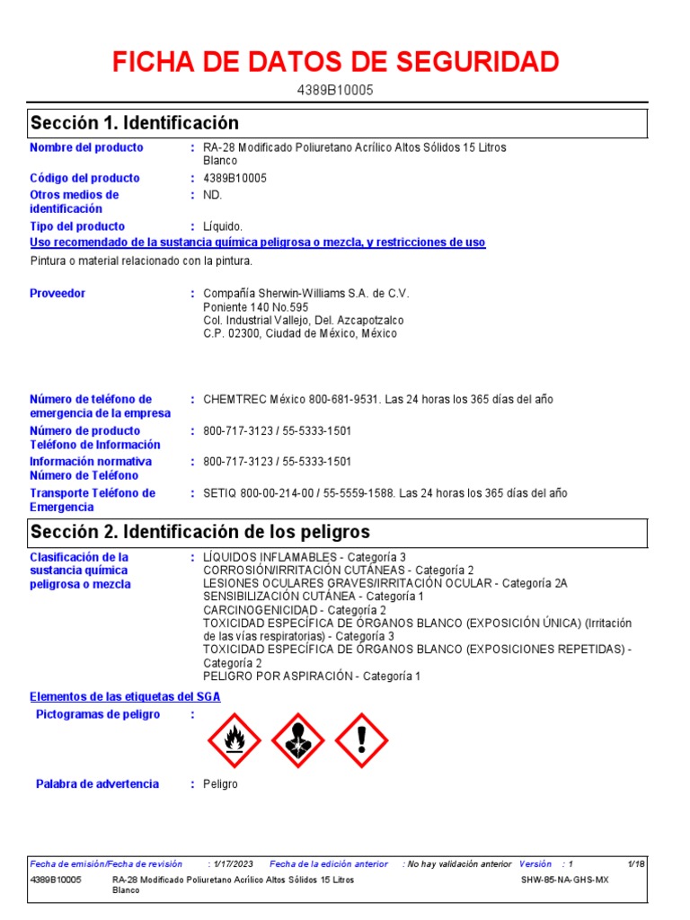 4389B10005 SDS Spanish ( MEXICO) MX | PDF | Agua | Toxicología