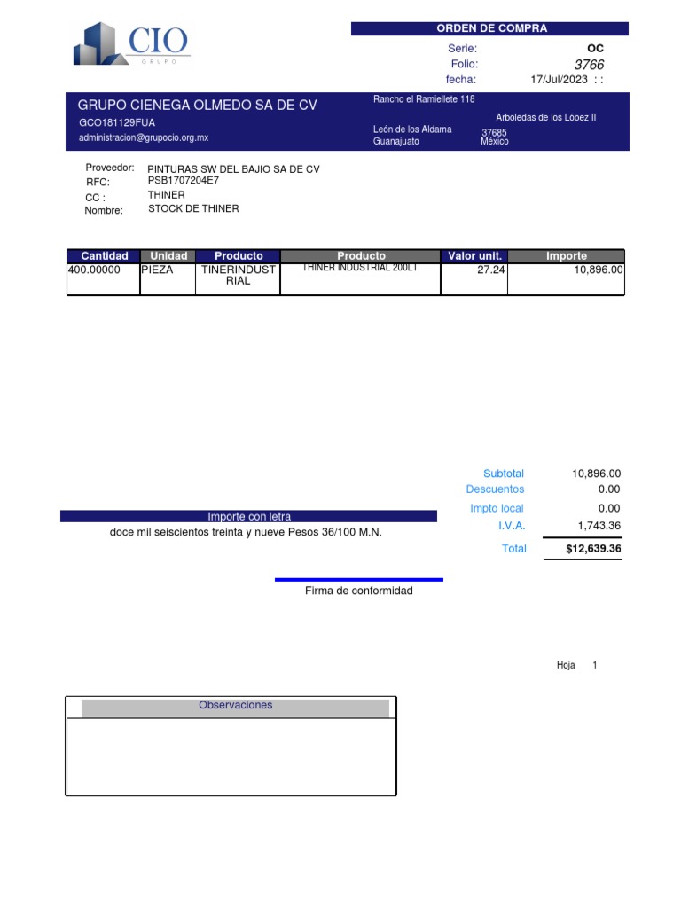 Grupo Cienega Olmedo Sa de CV | PDF
