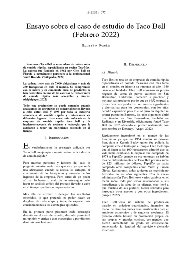 Ensayo Sobre El Caso de Estudio de Taco Bell | PDF | Alimentos | Business