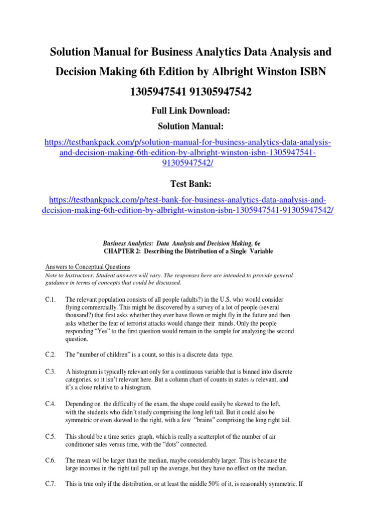 Business Analytics Data Analysis and Decision Making 6th Edition by Albright Winston ISBN ...