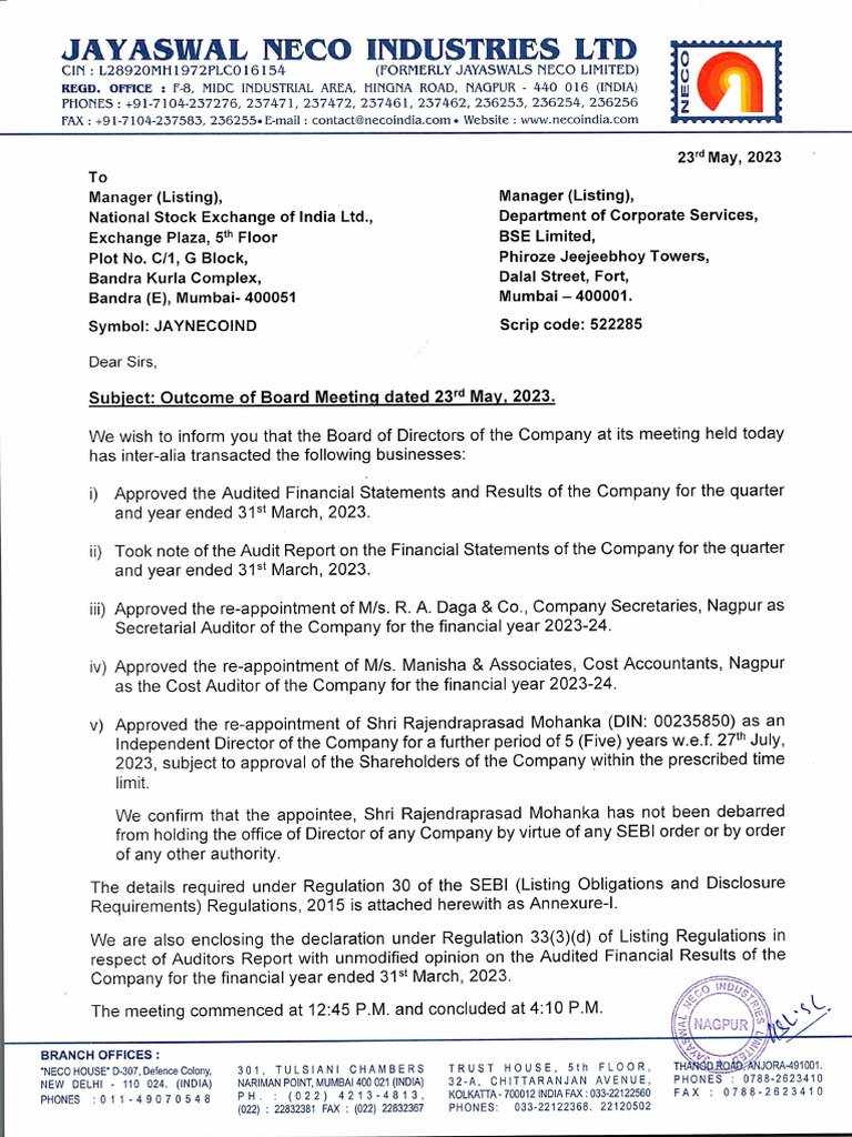 Jayaswal Neco Industries LTD | PDF | Audit | Internal Control