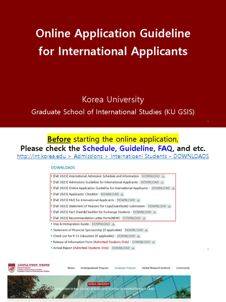 (KU GSIS) Online Application Guidelines International Applicants 2023 FALL | PDF | Academic Degree