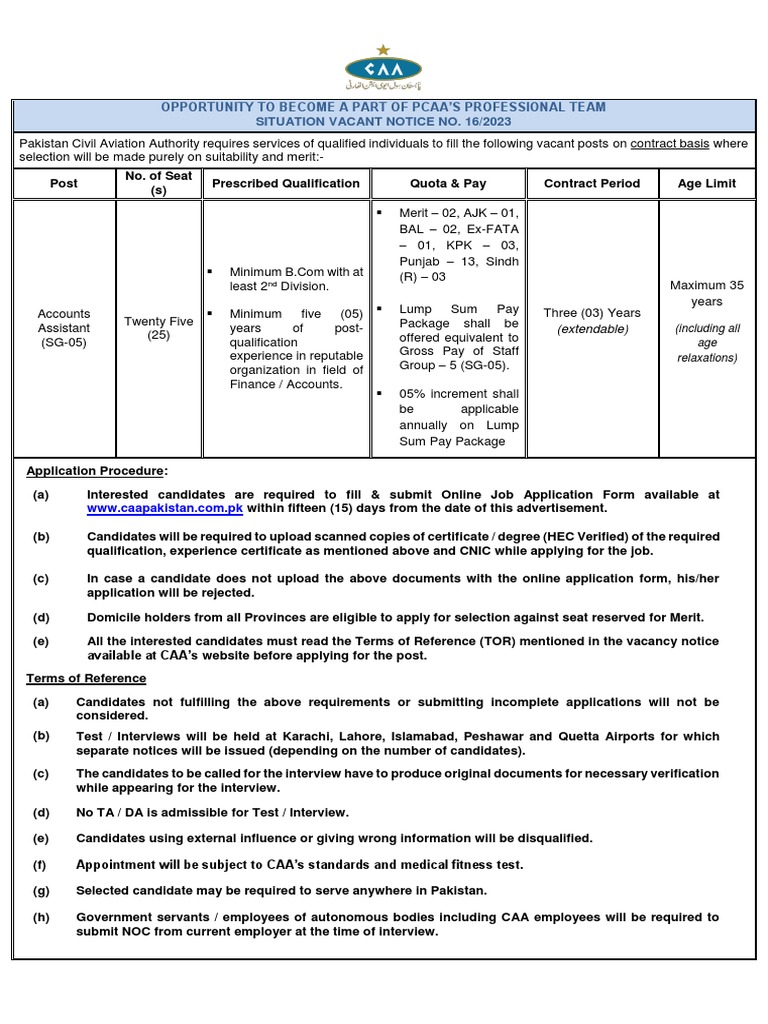 PCAA Accounts Assistant Job Ad 2023 | PDF