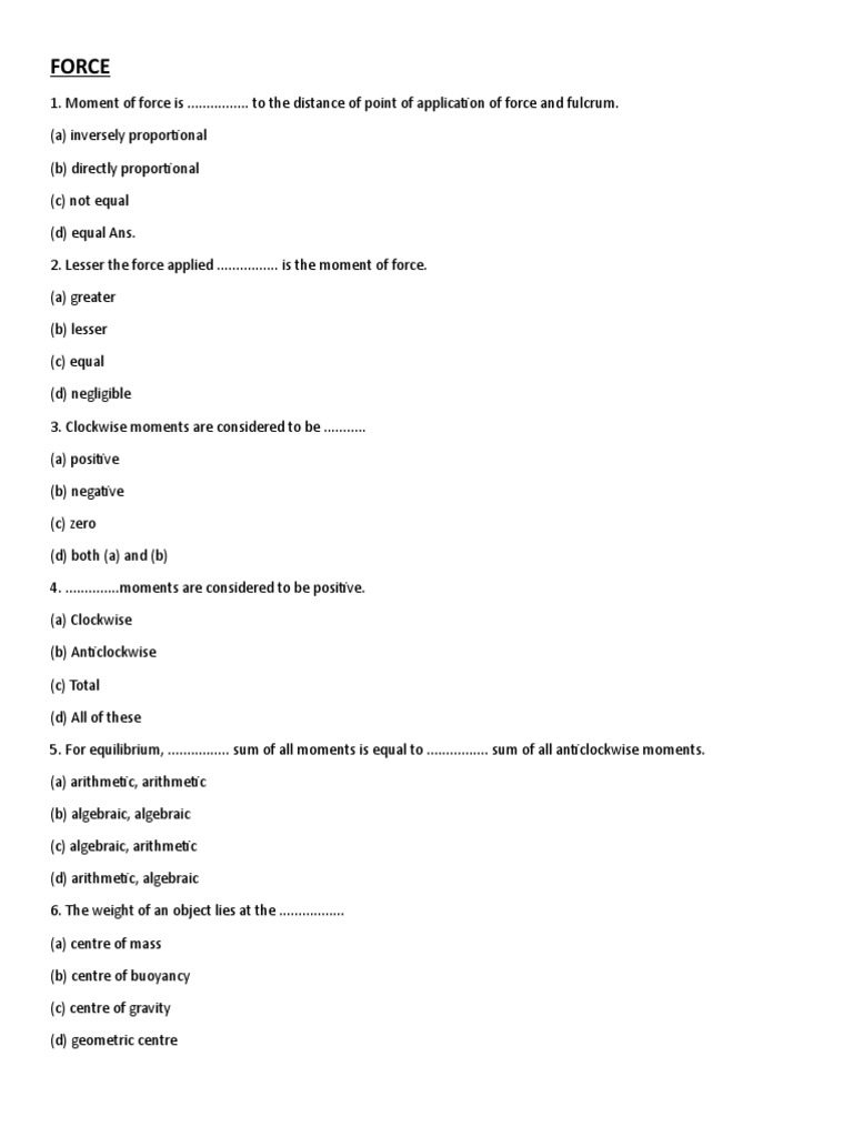 Physics Class X MCQ | PDF | Lever | Force