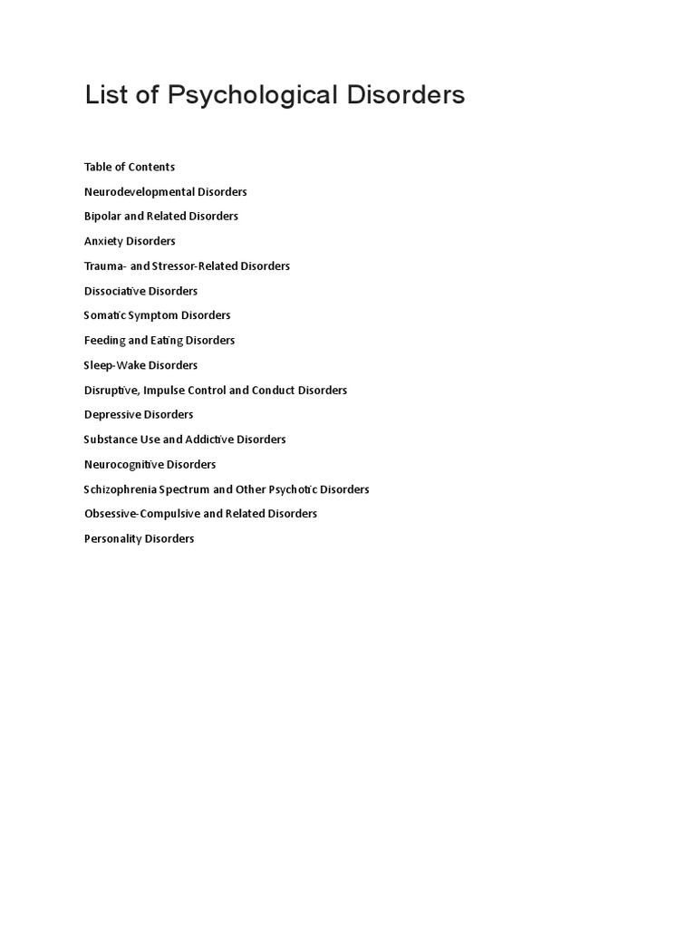 List of Psychological Disorders | PDF