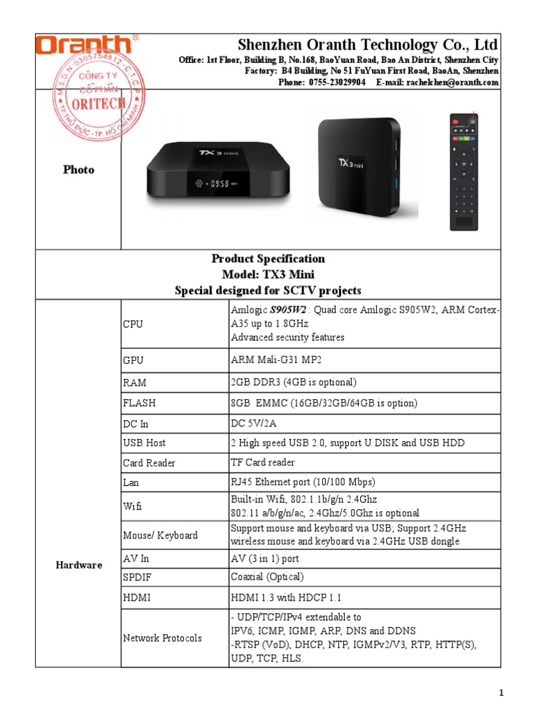 ORANTH-TX3Mini Type 2 S905W2 Datasheet | PDF | Hdmi | Internet