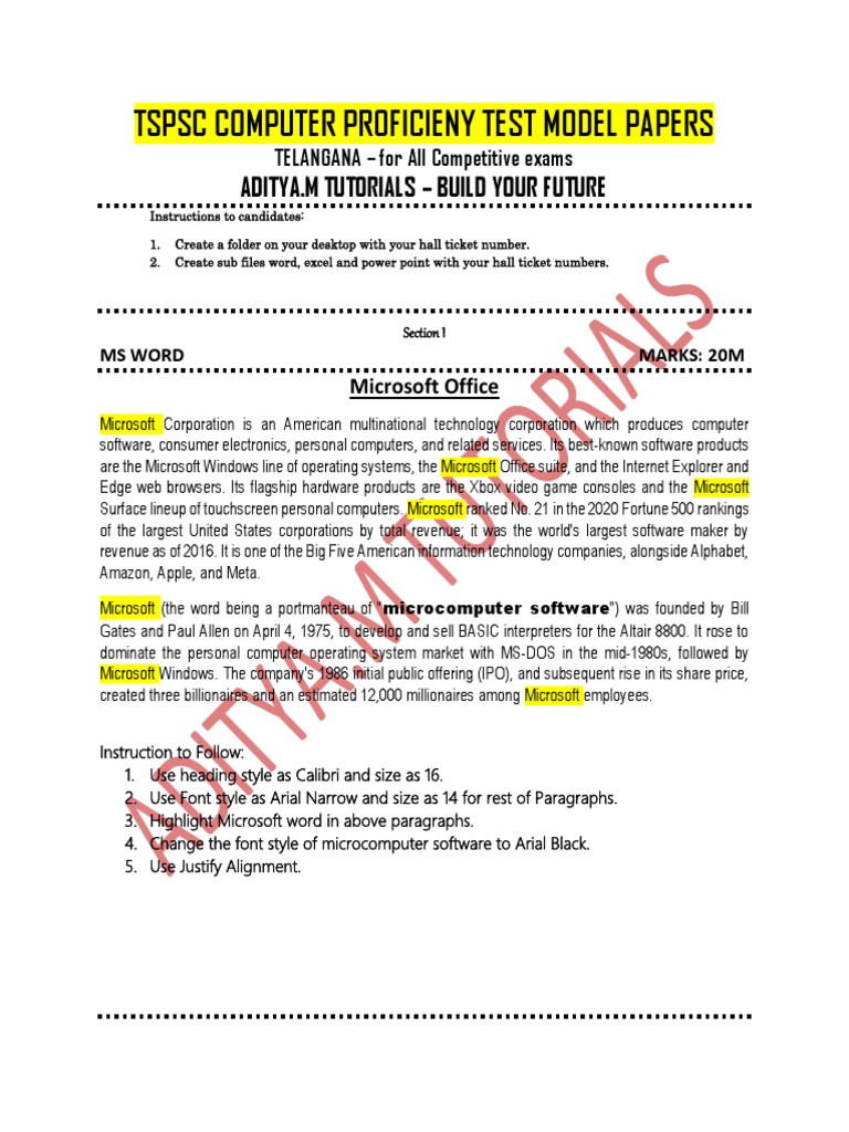 TSPSC CPT - Model Paper 1 | PDF | Microsoft | Personal Computers