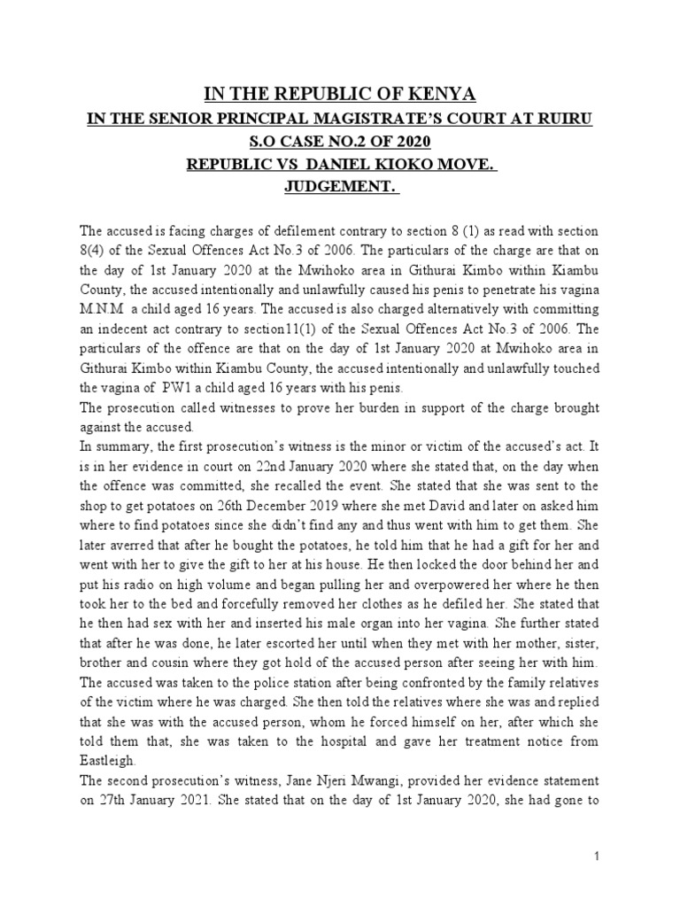 Kenya Court Ruling on Defilement Case | PDF | Burden Of Proof (Law ...
