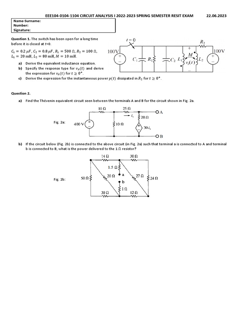 EEE1104 2022-2023 Resit Exam | PDF