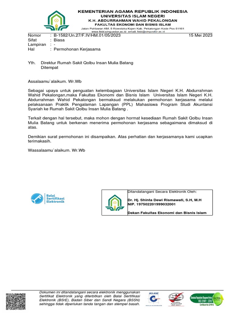 Permohonan MoU RS QIM | PDF