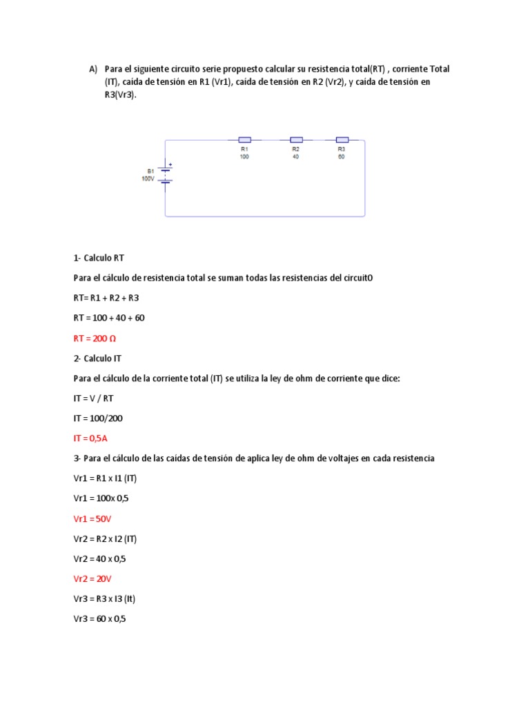 Ejercicios Circuitos Serie y Paralelo Clase 1 | PDF | Resistencia Eléctrica y Conductancia | voltaje