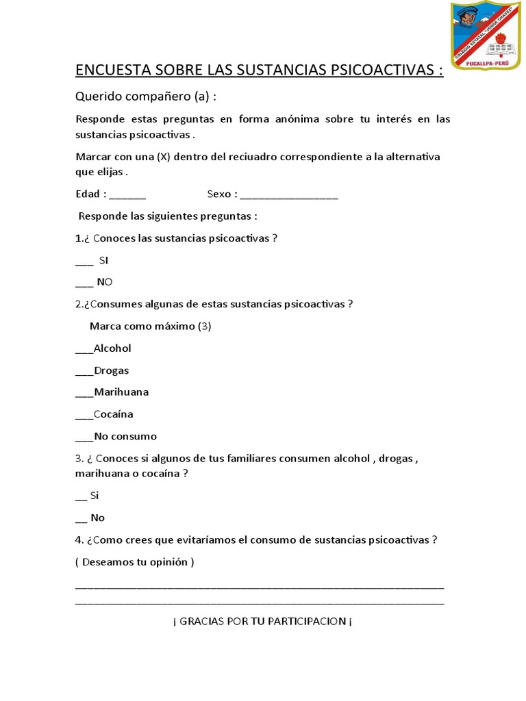 Encuesta Sobre Las Sustancias Psicoactivas | PDF