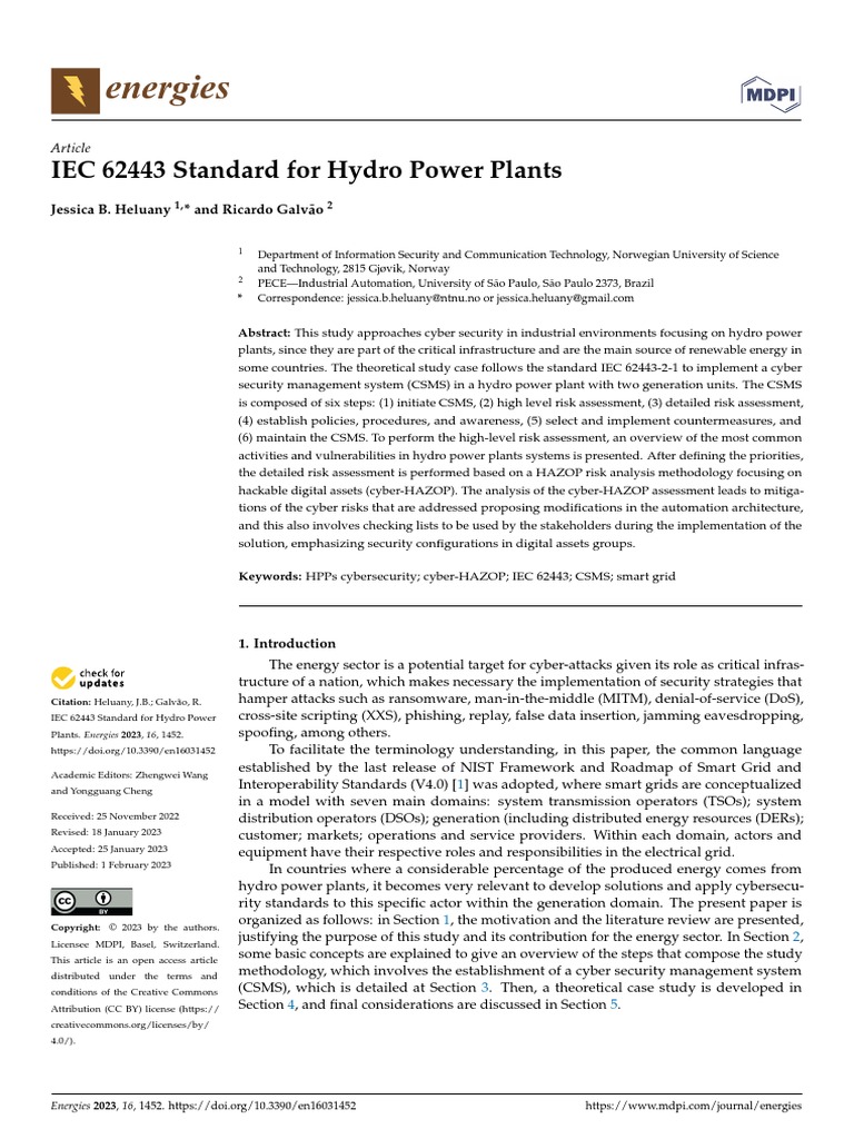 IEC 62443 Standard For Hydro Power Plants | PDF | Security | Computer ...