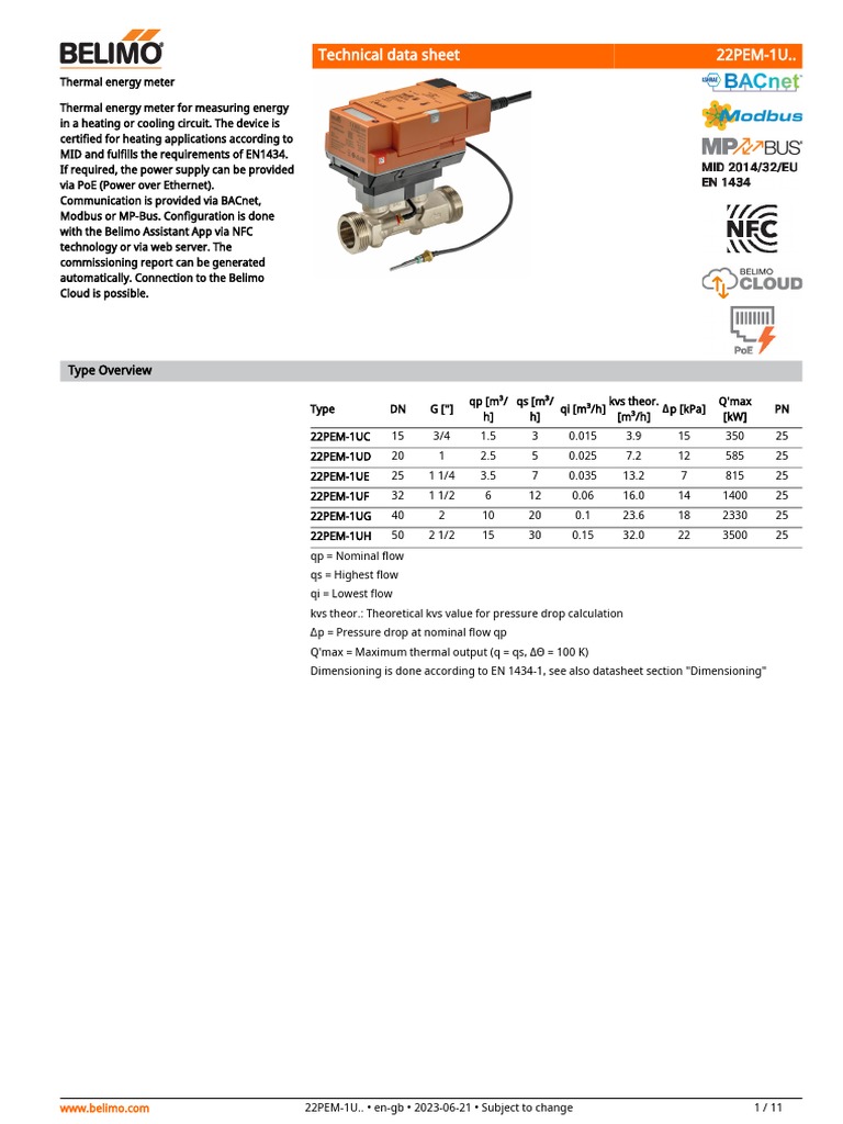 Belimo 22PEM-1U.. Datasheet En-Gb | PDF | Alternating Current | Manufactured Goods