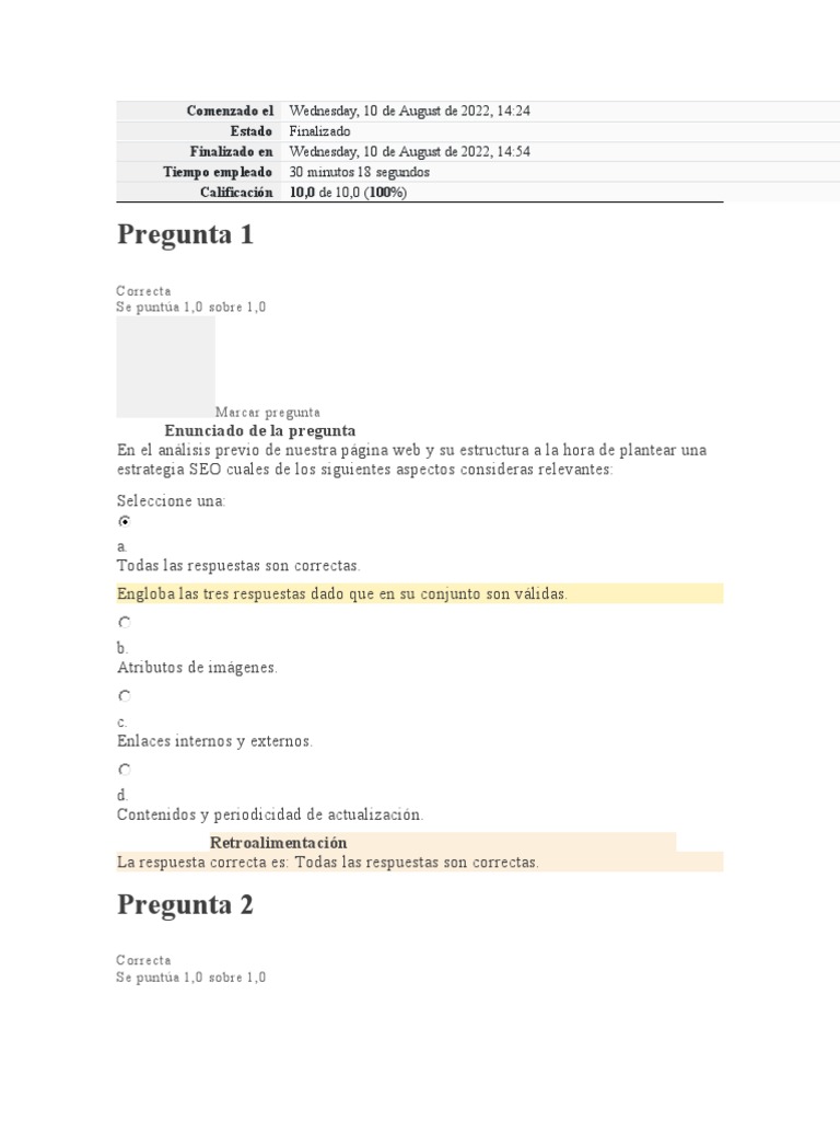 Examen Unidad 4 - Inteligencia de Negocios en Mercadeo Digital | PDF | Posicionamiento en ...
