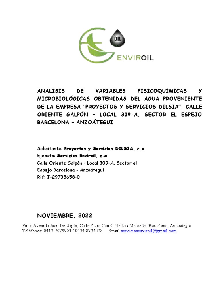 LABORATORIO ENVIROIL AGUA | PDF | Agua | Materiales