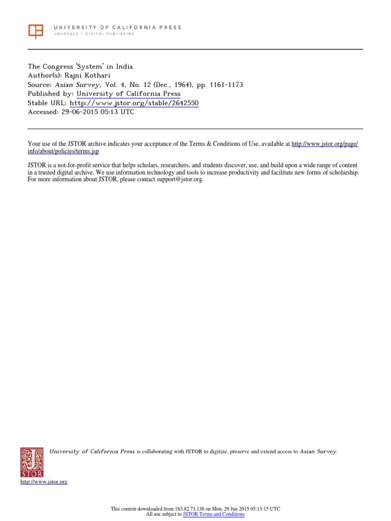 Rajni Kothari - The Congress System in India | PDF | Jawaharlal Nehru ...