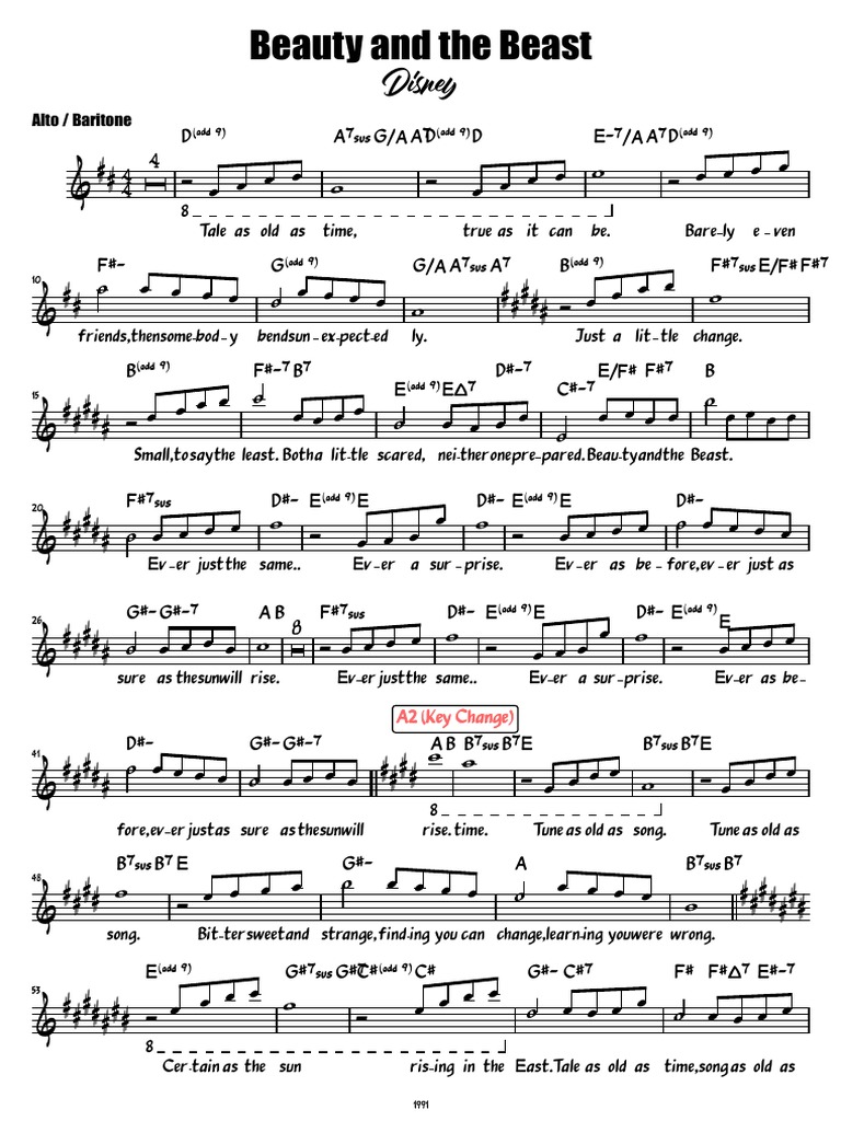 Beauty and The Beast - Disney - Alto - Baritone | PDF