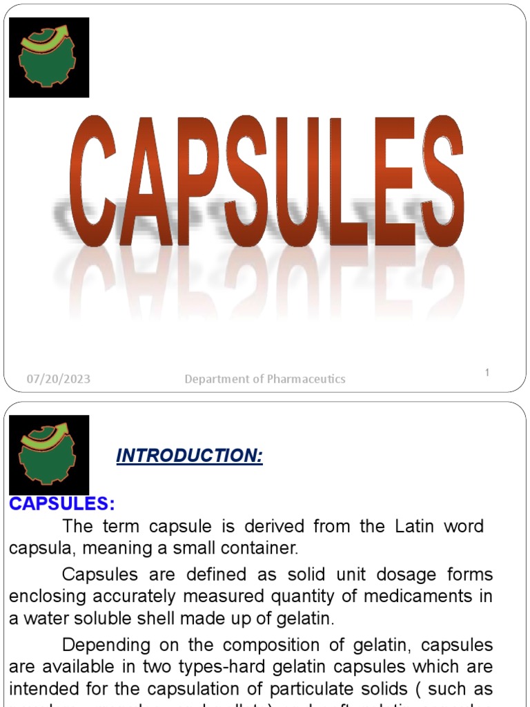 Capsules | PDF | Pharmaceutical Formulation | Chemistry