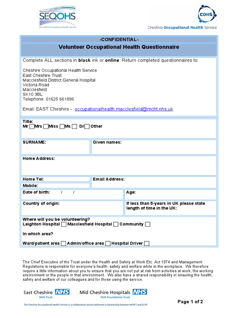 Occupational Health Questionnaire | PDF | Tuberculosis | Occupational ...