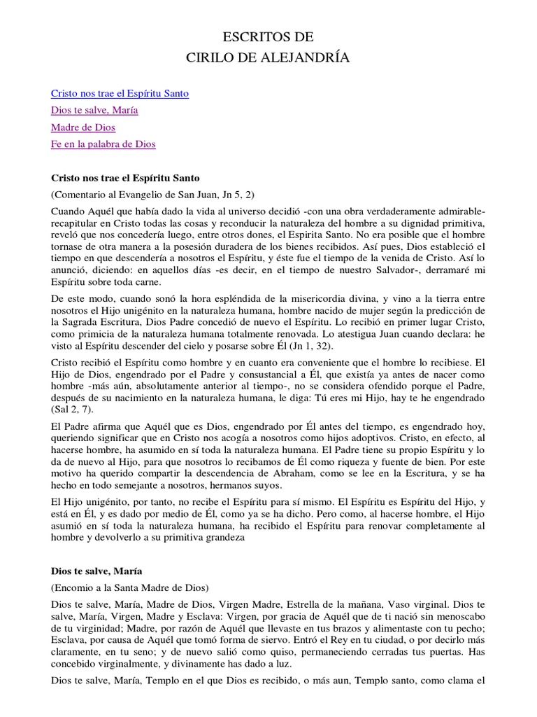 San Cirilo de Alejandría Escritos | PDF | María, madre de Jesús | Cristo (título)