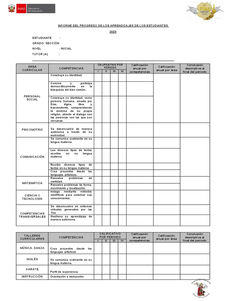 Informe Del Progreso de Los Aprendizajes de Los Estudiantes - Boletas ...