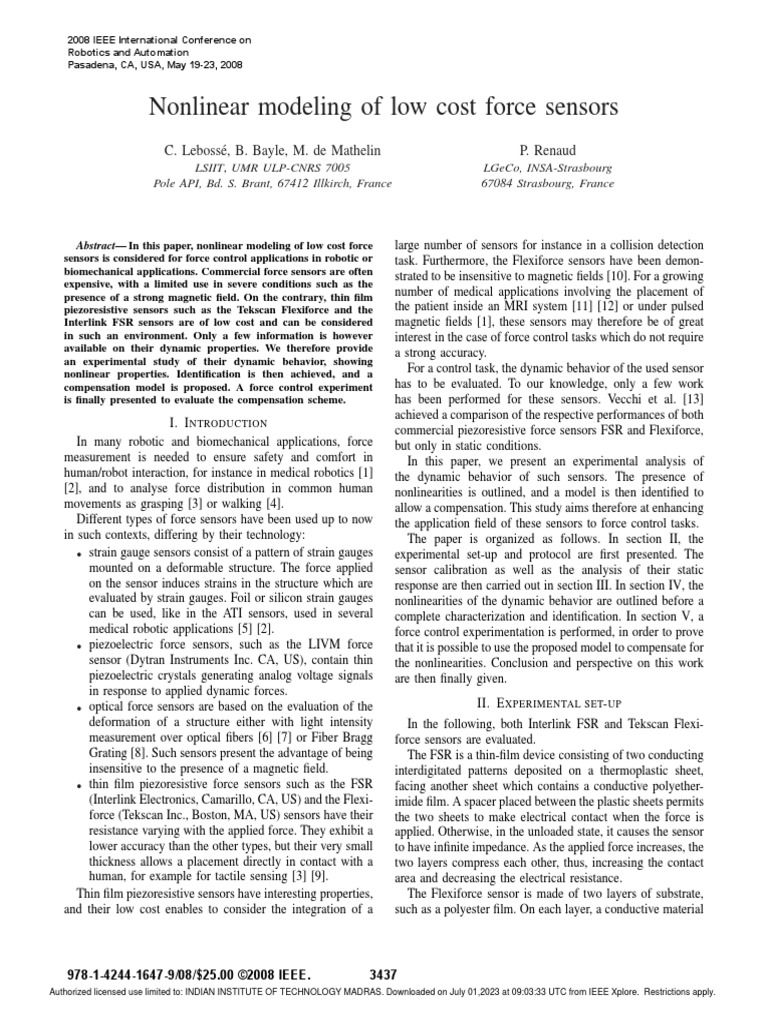 Nonlinear Modeling of Low Cost Force Sensors | Download Free PDF ...