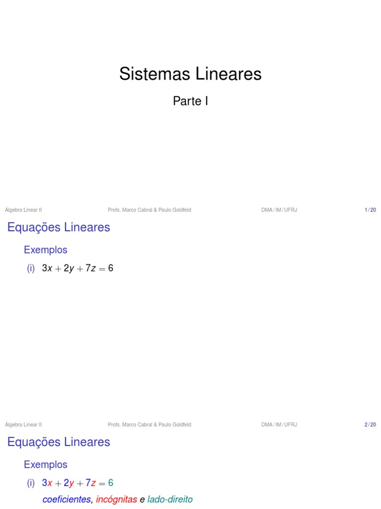 SISTEMAS Slides Parte01 | PDF | Equações | Sistema de equações lineares
