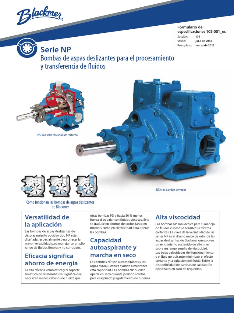 Especificaciones Bomba de Paletas | PDF | Rodamiento (Mecánico) | Viscosidad